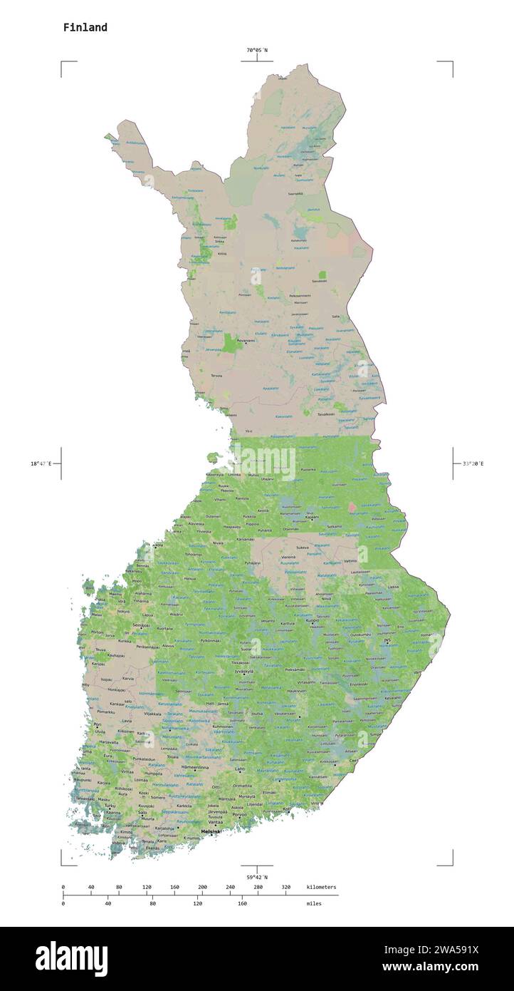 Shape of a topographic, OSM France style map of the Finland, with ...