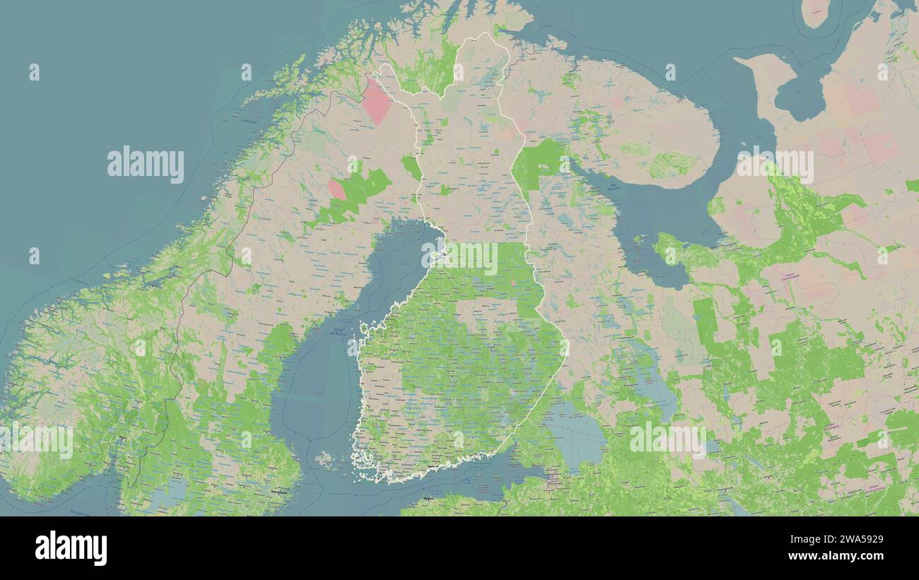 Finland outlined on a topographic, OSM France style map Stock Photo - Alamy