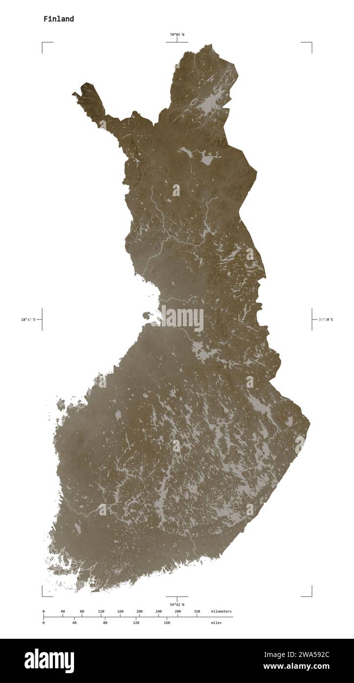 Shape of a elevation map colored in sepia tones with lakes and rivers ...