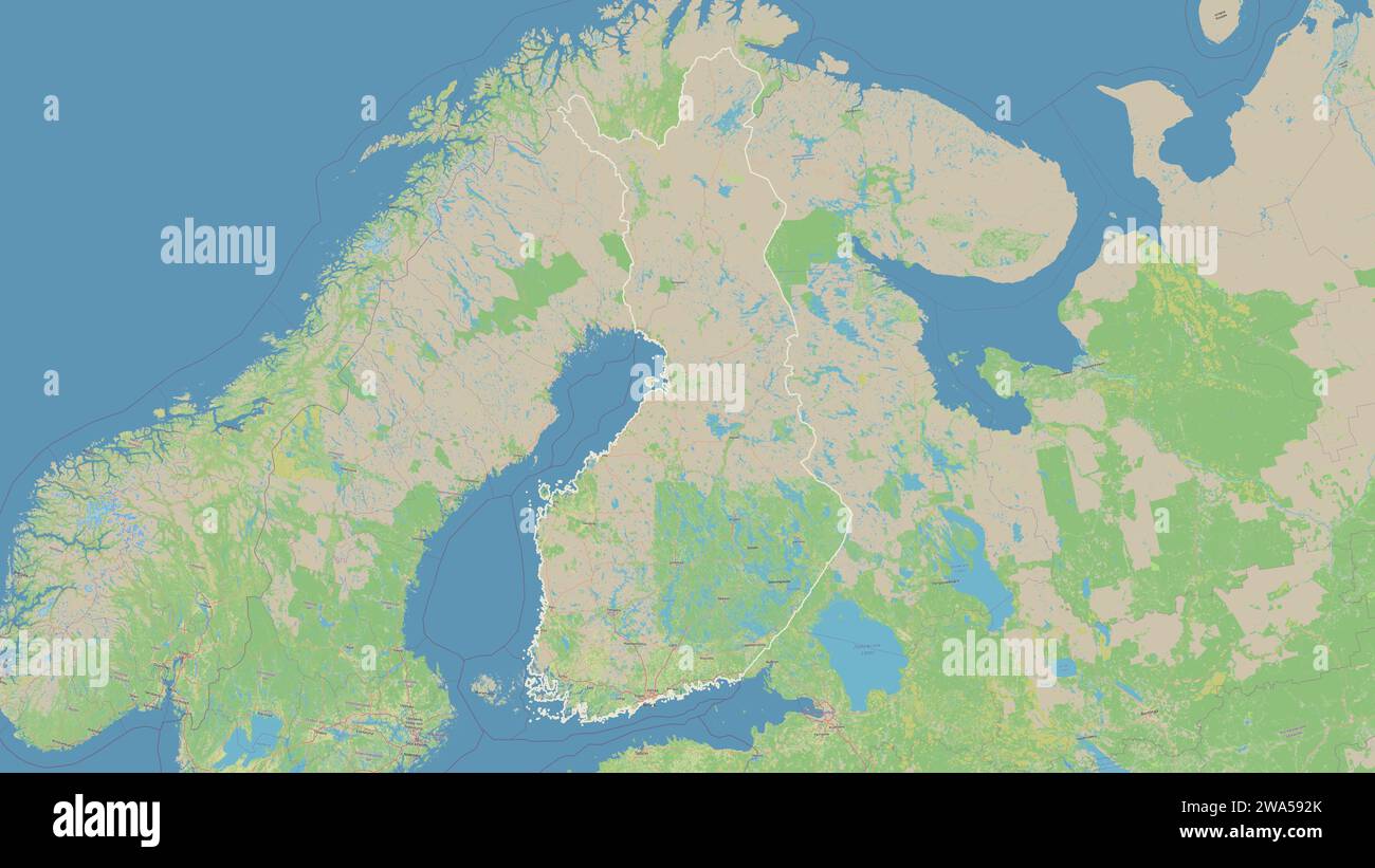 Finland outlined on a topographic, OSM standard style map Stock Photo ...