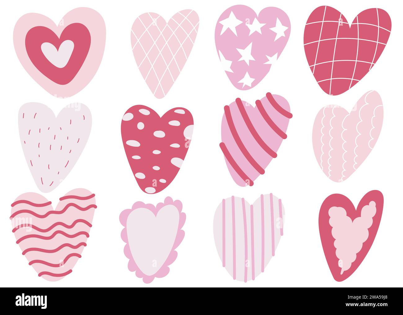 Simple doodle Multicolored hearts set. Hand drawn heart isolated on white background. Symbol of ...