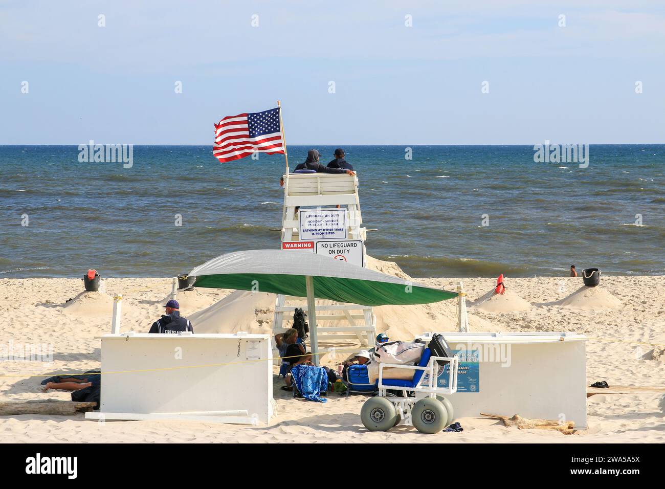 Gilgo Beach, New York, USA - 13 August 2023: Rear view of A lifeguard ...