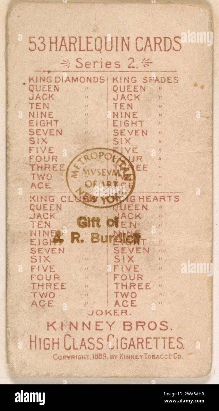Example of card verso from Harlequin Cards, 2nd Series (N220) issued by ...