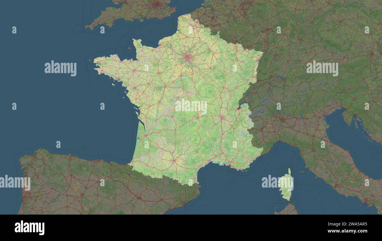 France highlighted on a topographic, OSM Germany style map Stock Photo ...