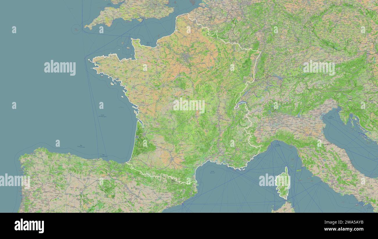 France outlined on a topographic, OSM France style map Stock Photo - Alamy
