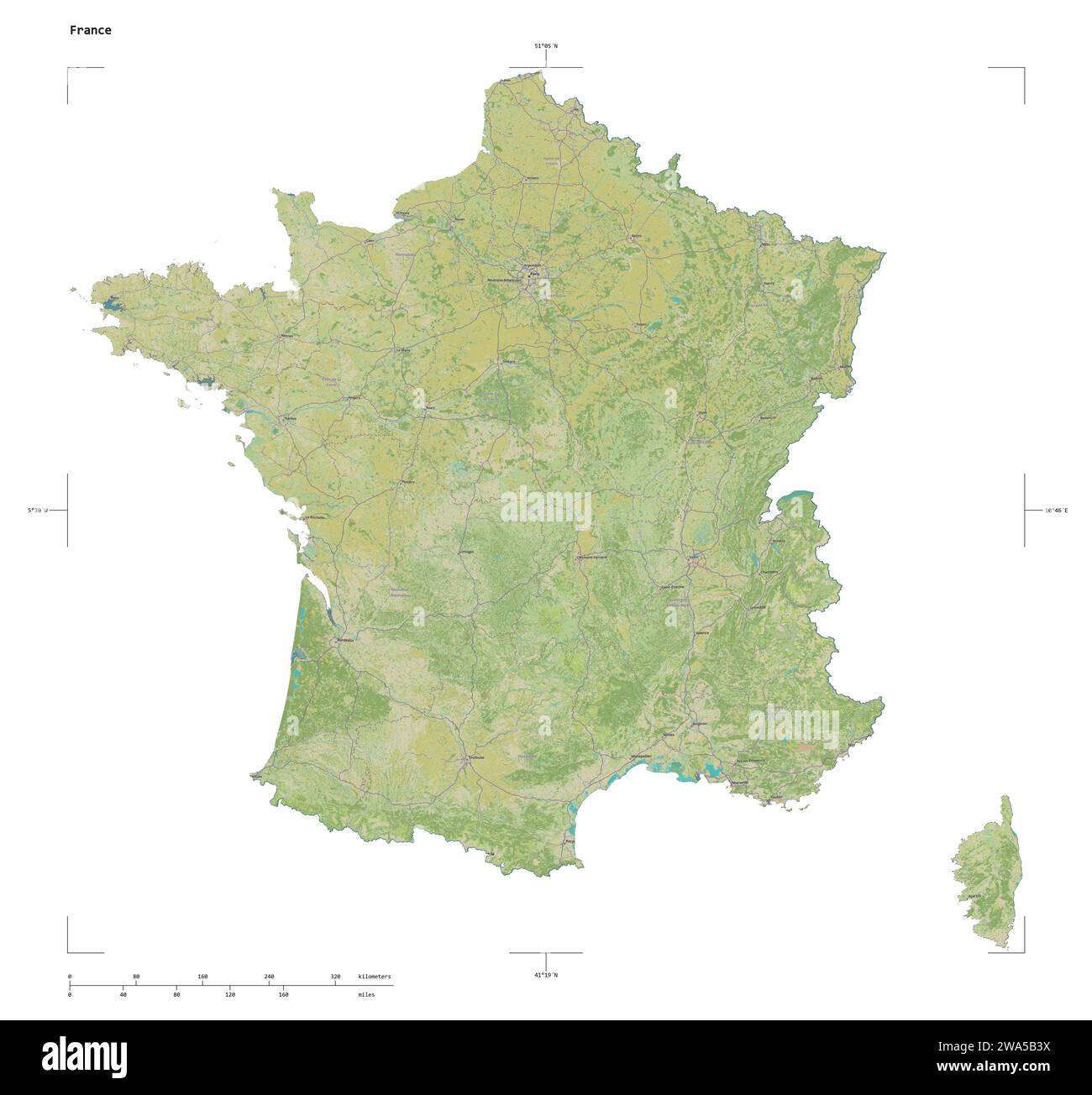 Shape of a topographic, OSM Humanitarian style map of the France, with ...