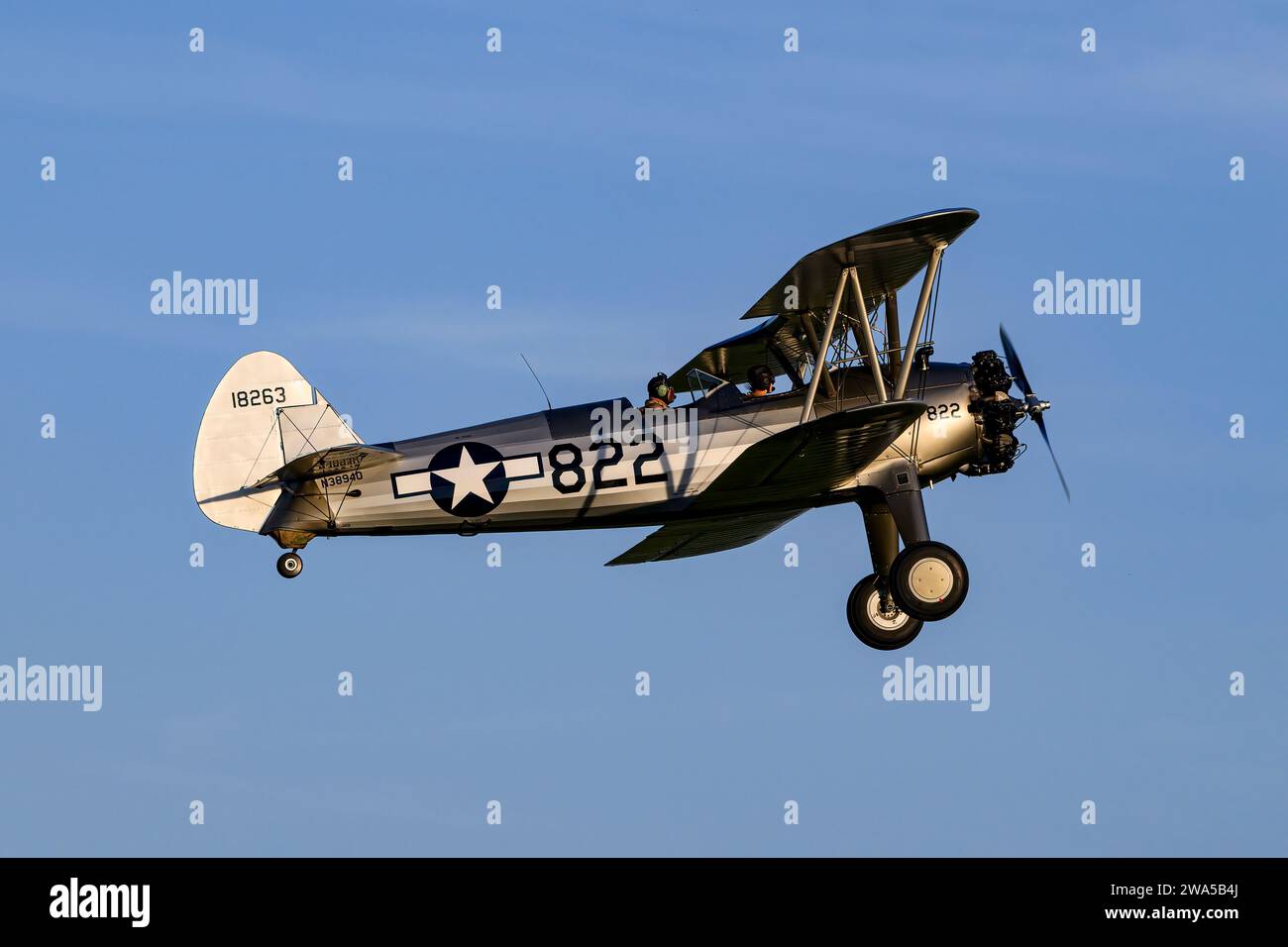 A Boeing PT17 Srearman biplane WW2 american training aircraft of the ...