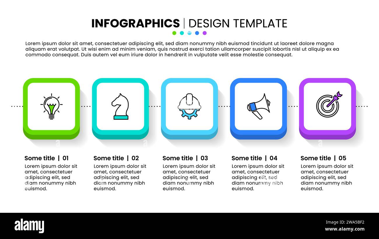 Infographic template with 5 options or steps. Line and squares. Can be ...