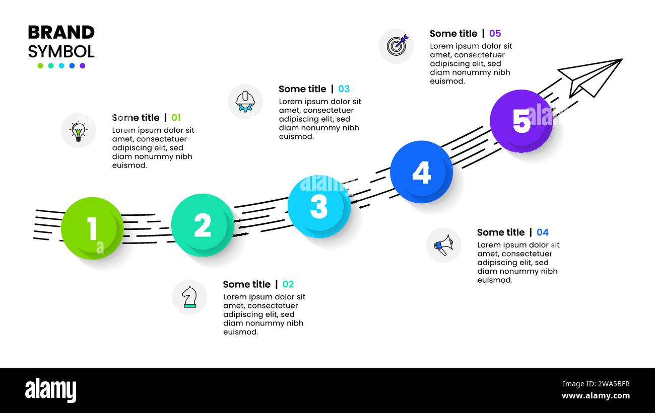 Infographic template with icons and 5 options or steps. Paper plane ...