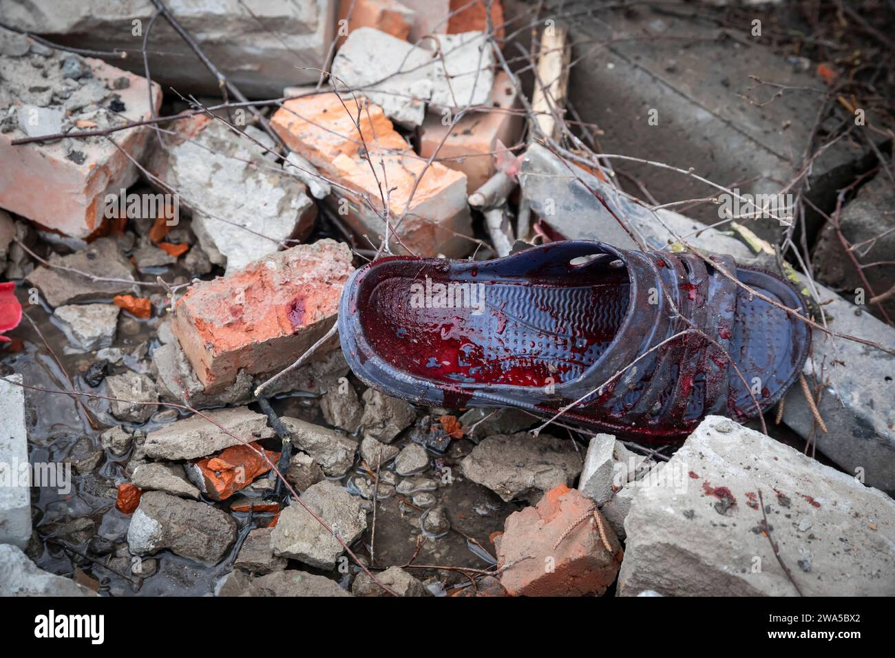 a bloody shoe from a shelling victim, Several S-300 and Kinzal missiles ...