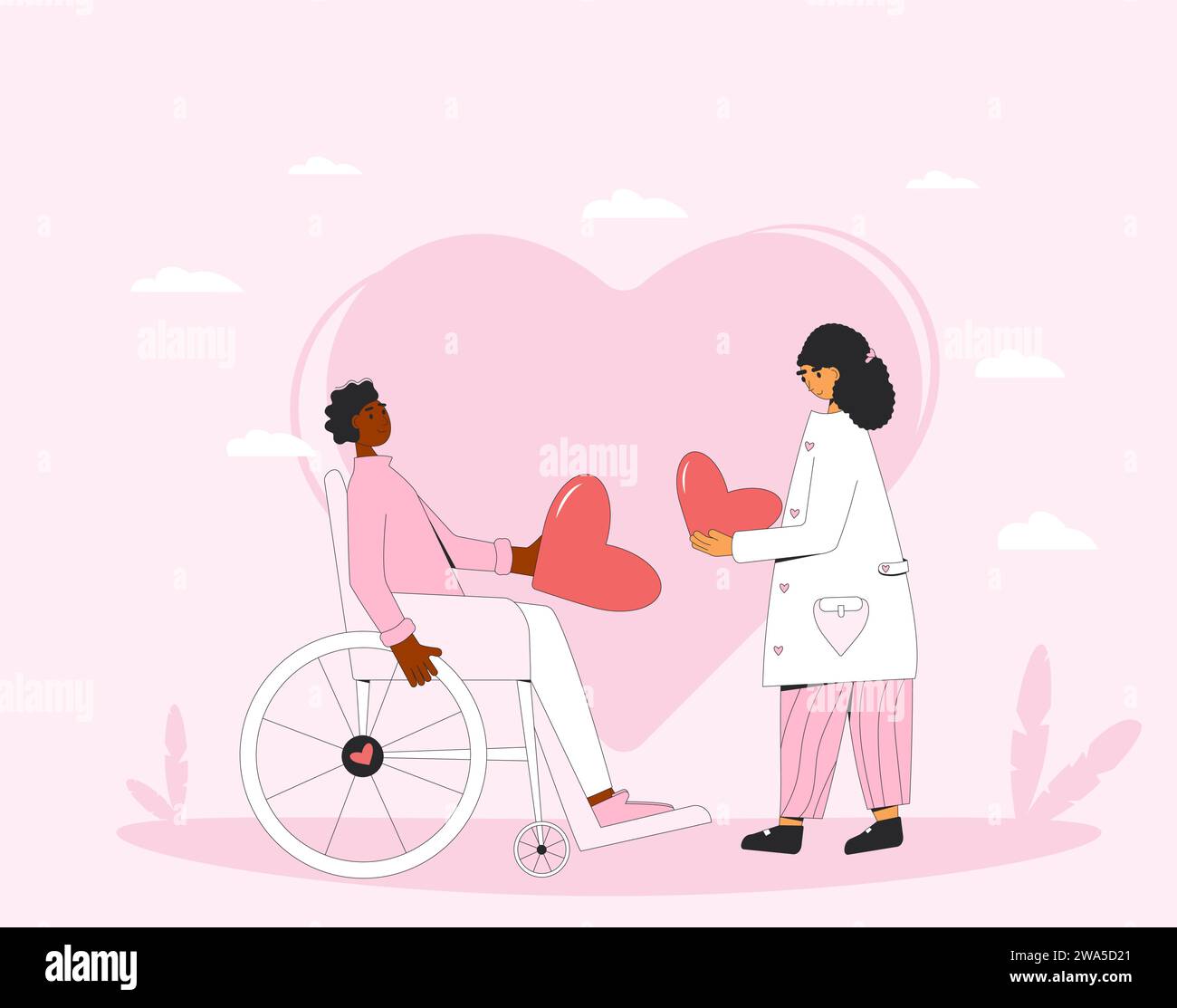 Inclusion love. Valentine's Day gift exchange. Couple giving and ...