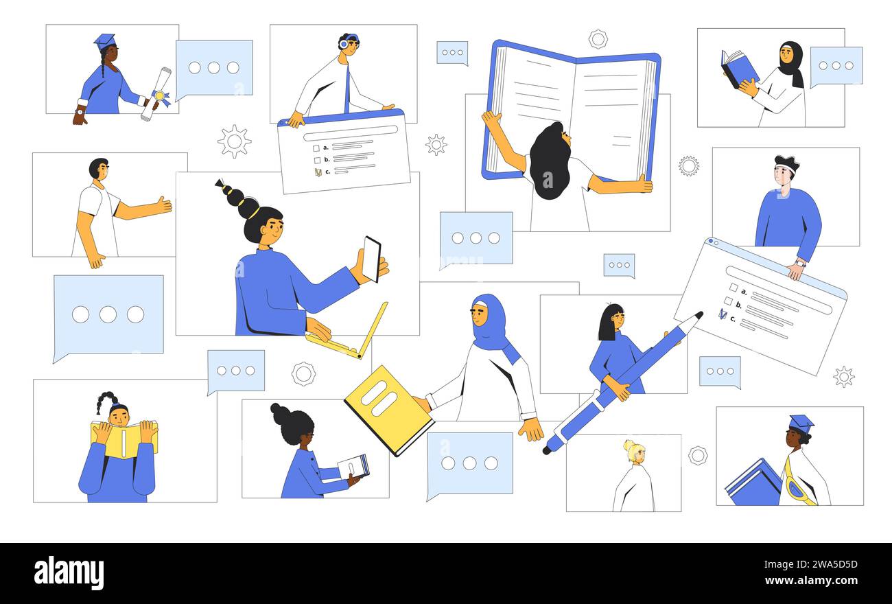 Learning community concept. Students preparing to exam together ...