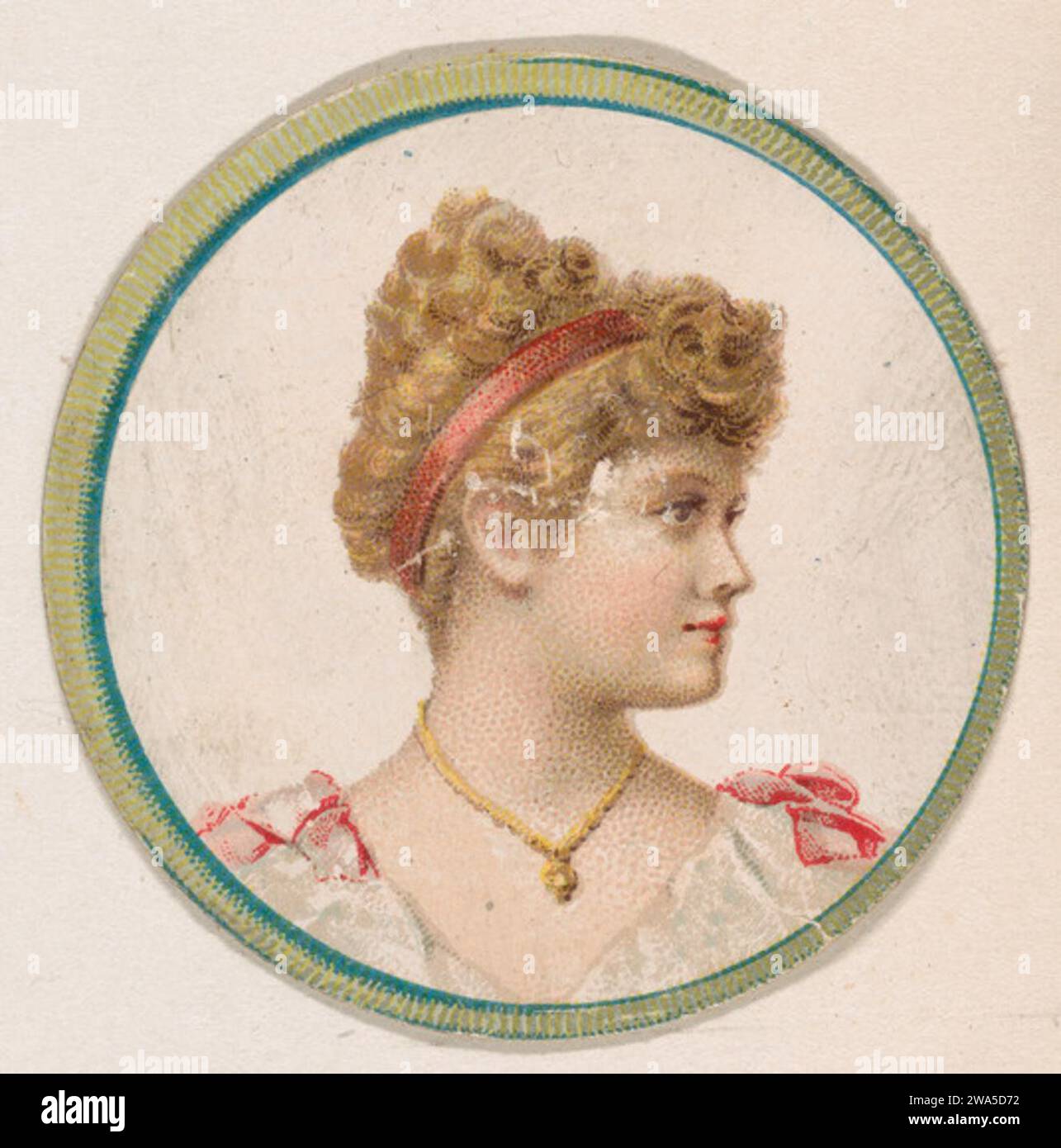 Woman wearing pink ribbon in hair, from the Novelties series (N228 ...