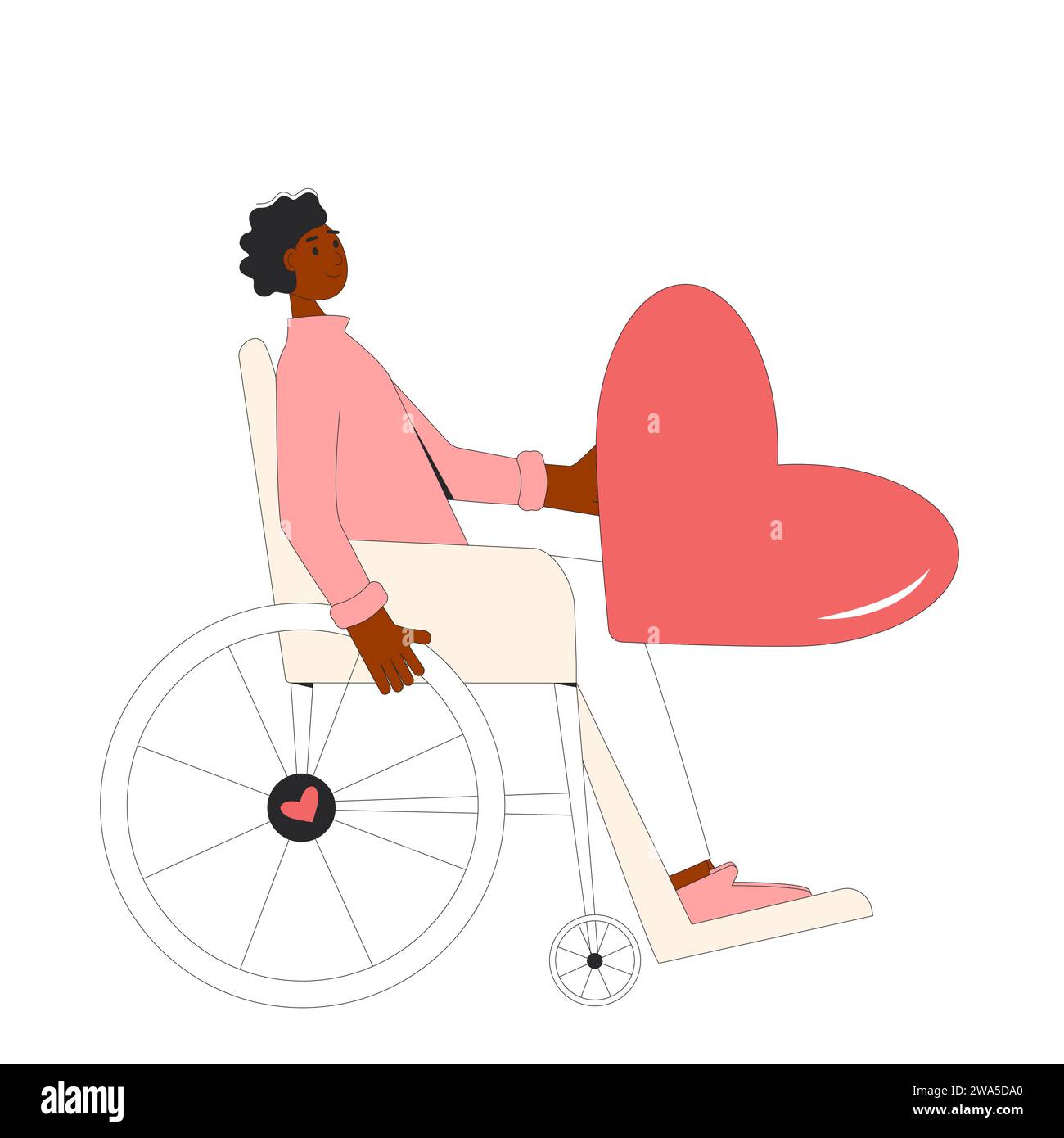 Wheelchair person holding gift in heart shape. Valentine's Day gift ...