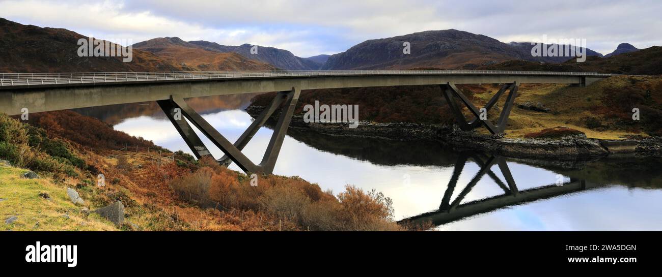 The Kylesku Bridge over Loch a' Chàirn Bhàin, Kylesku village, Scottish ...