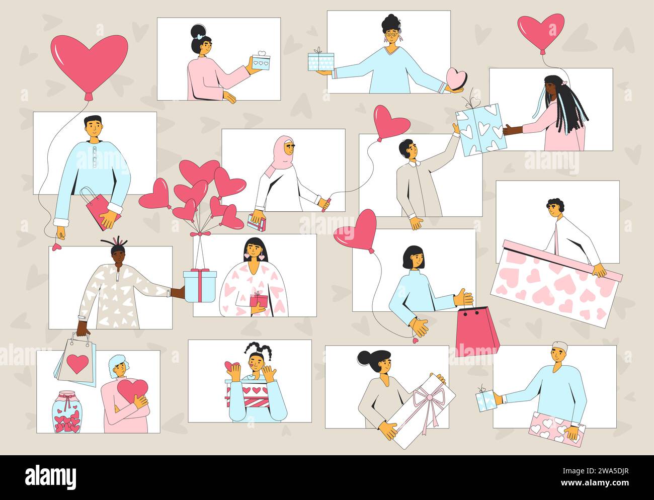 Valentine's Day Online. Virtual love or friendship concept. Giving each ...