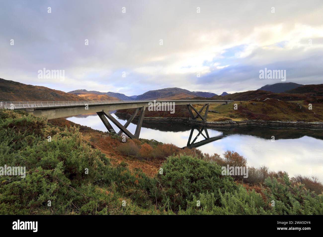 The Kylesku Bridge over Loch a' Chàirn Bhàin, Kylesku village, Scottish ...