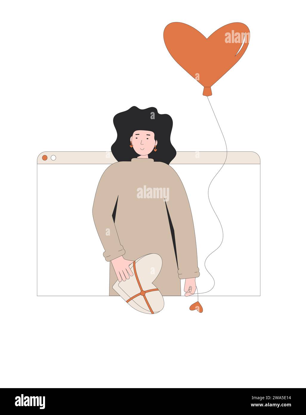 Valentine's Day gift exchange. Woman with presents online. Love holiday ...