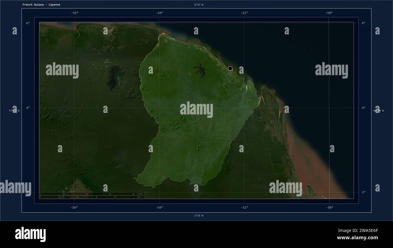 French Guiana highlighted on a low resolution satellite map map with ...