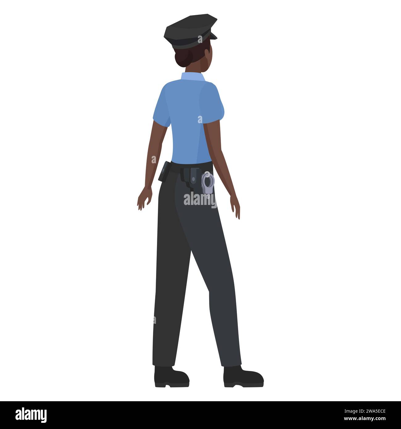 Back view of black police woman. Female police officer cartoon vector illustration Stock Vector ...