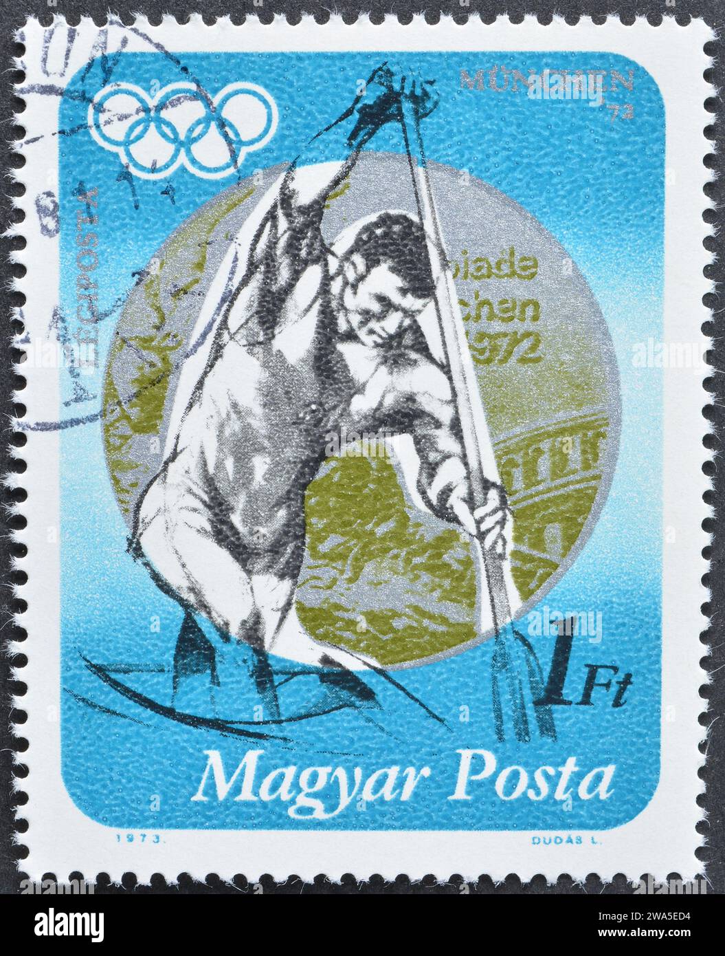 cancelled postage stamp printed by Hungary, that shows Silver medalist ...