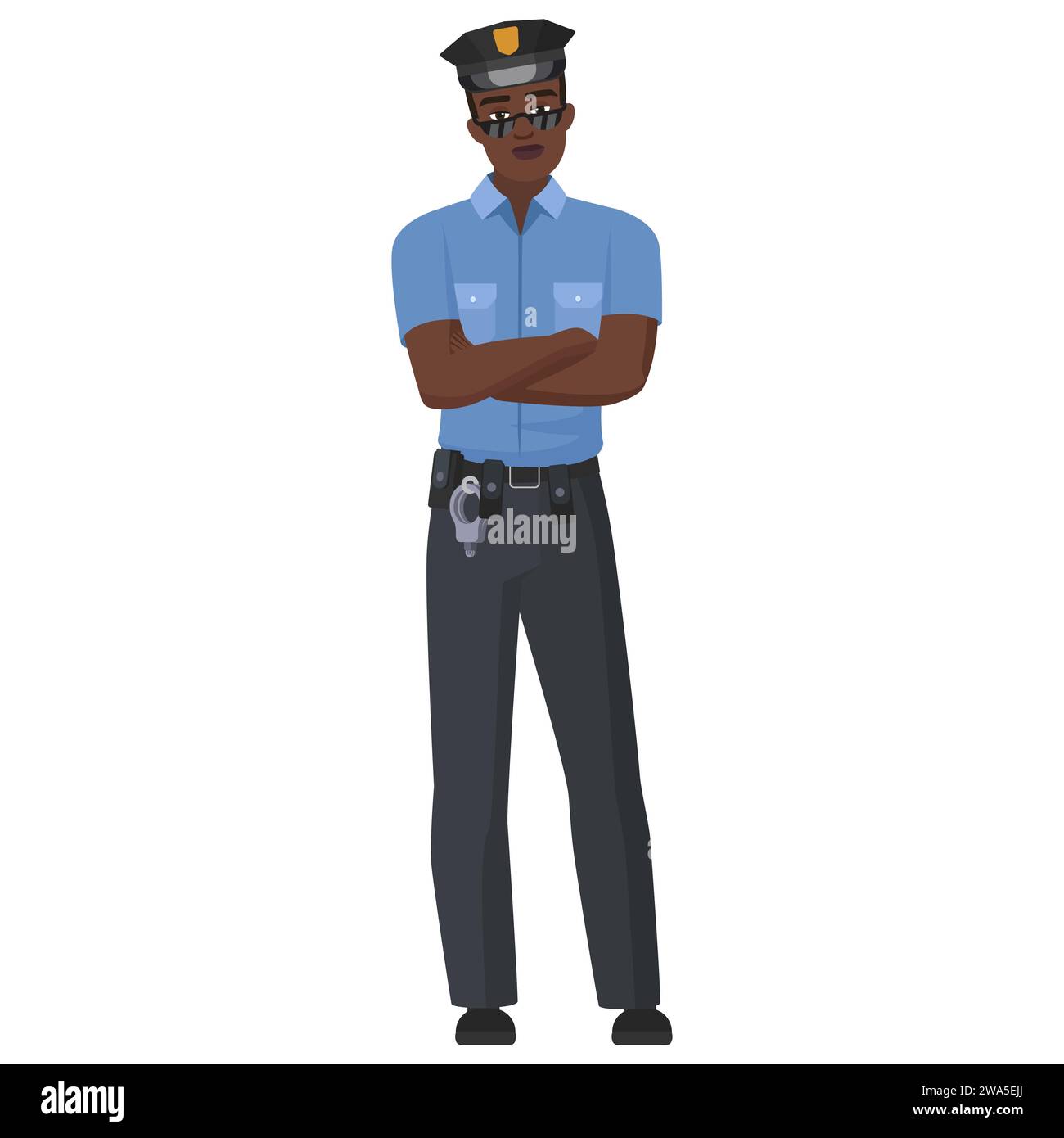Black policeman with crossed arms. Confident male police officer ...