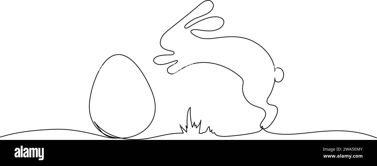Easter bunny with egg one continuous line vector illustration Stock ...