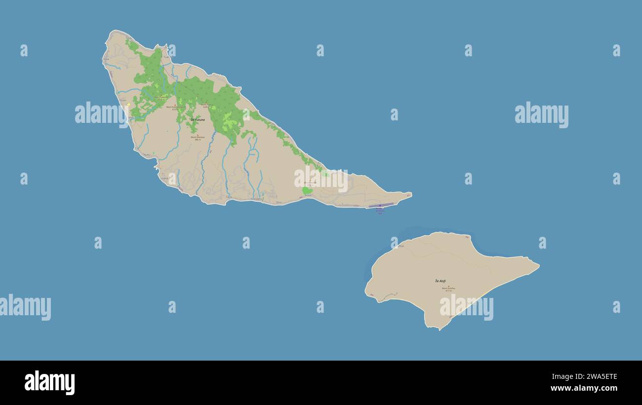 Futuna Island - Wallis and Futuna outlined on a topographic, OSM ...