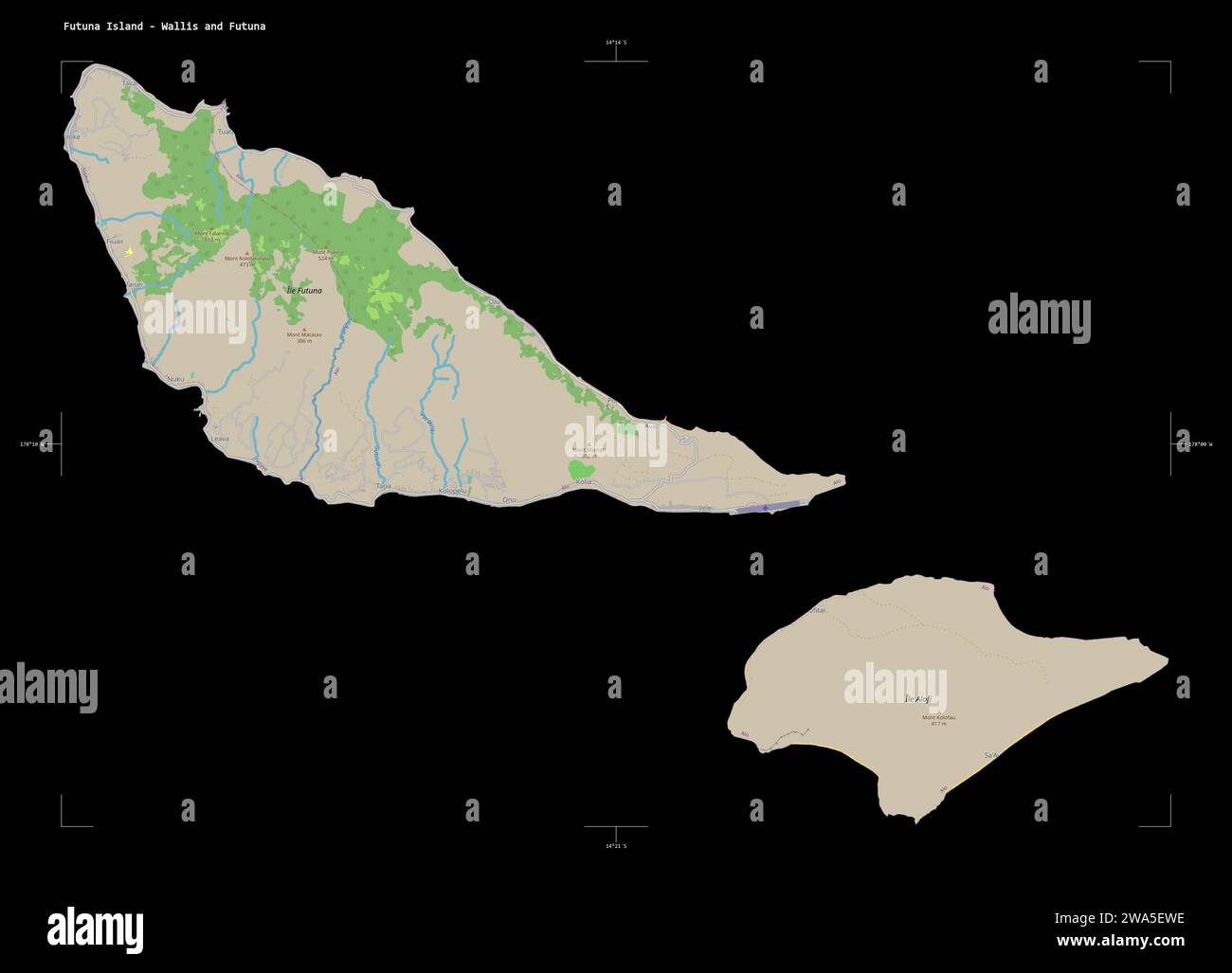 Shape of a topographic, OSM standard style map of the Futuna Island ...