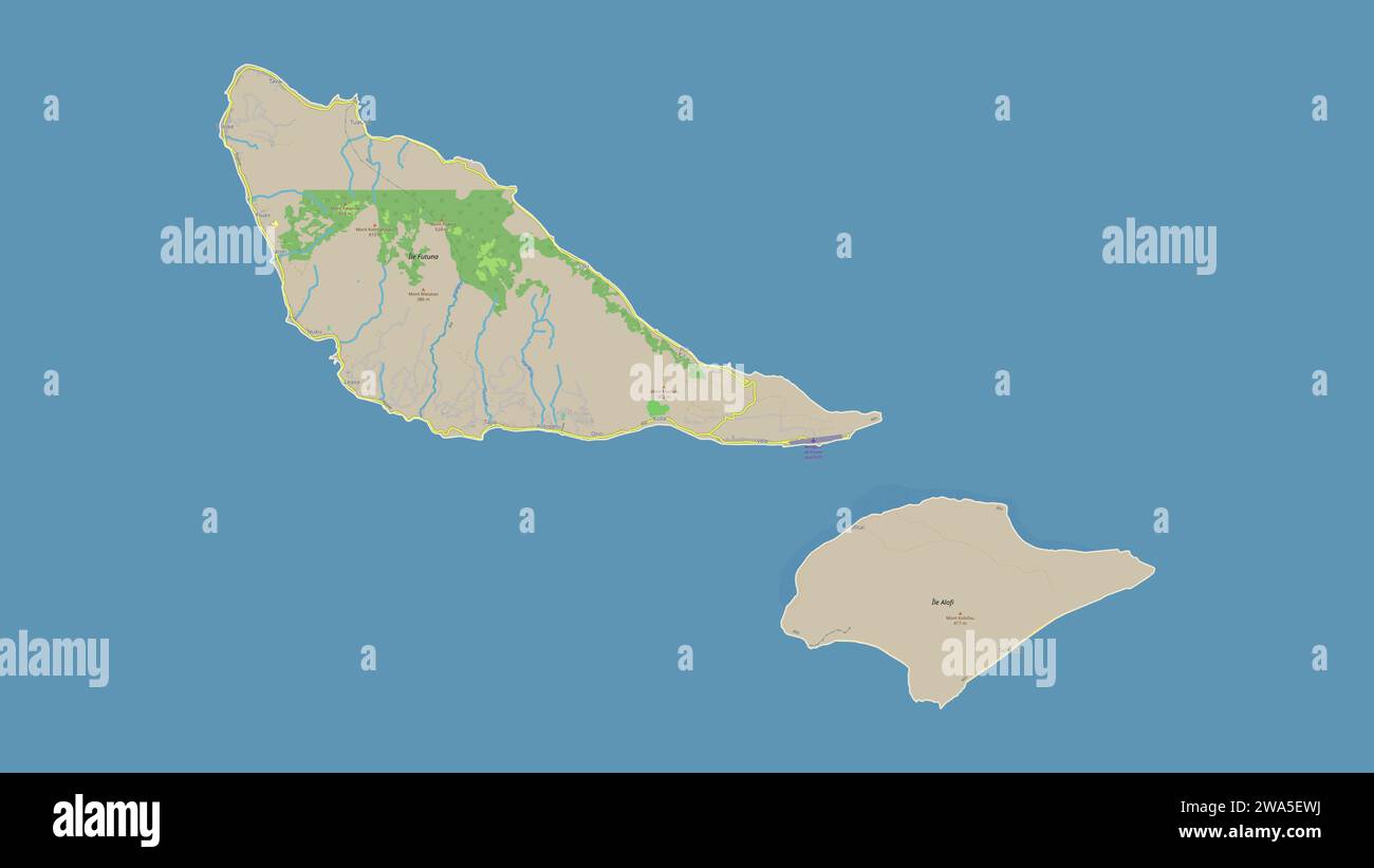 Futuna Island - Wallis and Futuna outlined on a topographic, OSM Germany style map Stock Photo ...