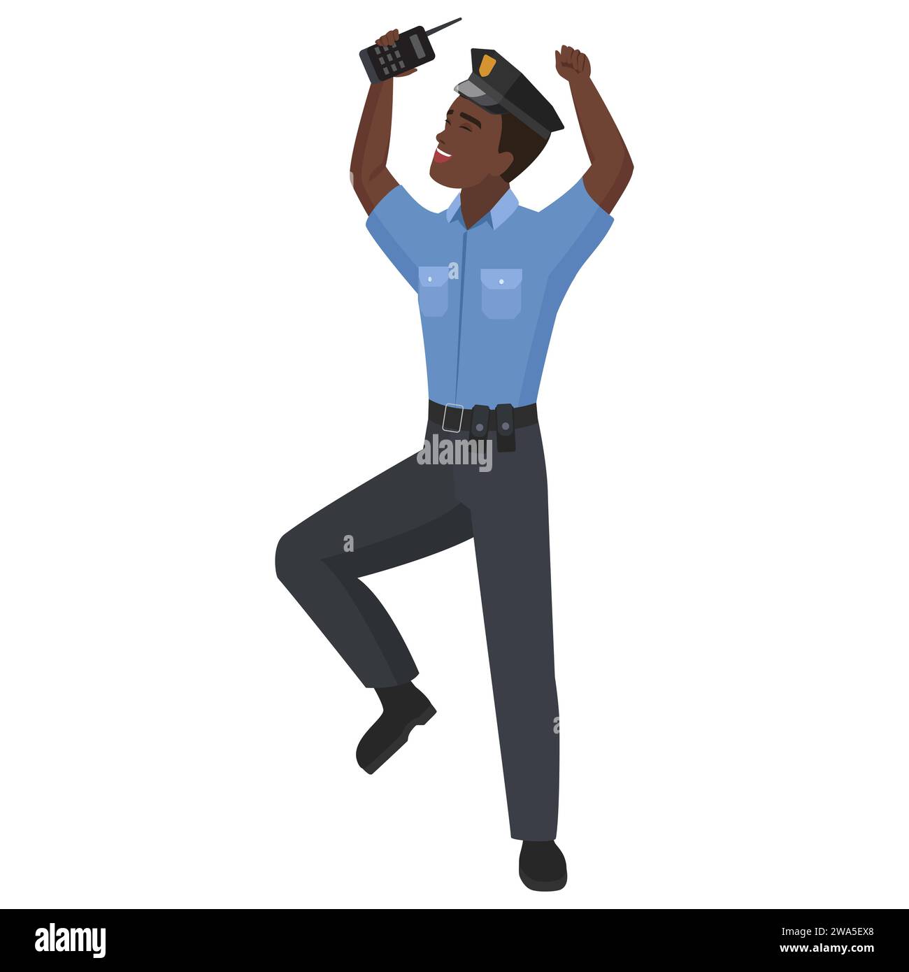 Happy black policeman. African police office showing joy cartoon vector ...