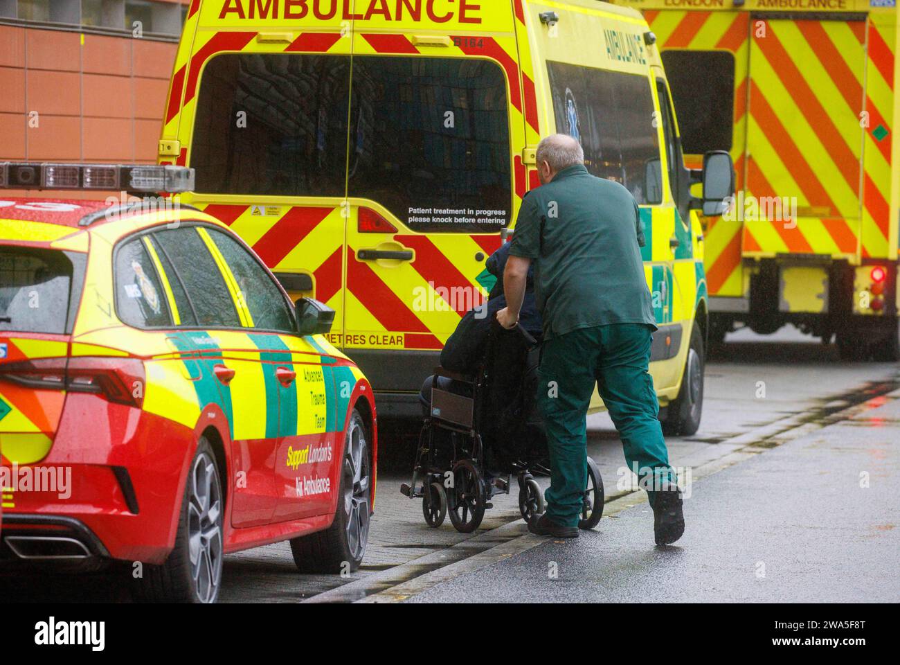 London, UK. 2nd Jan, 2023. Lines of ambulances at the Royal London ...