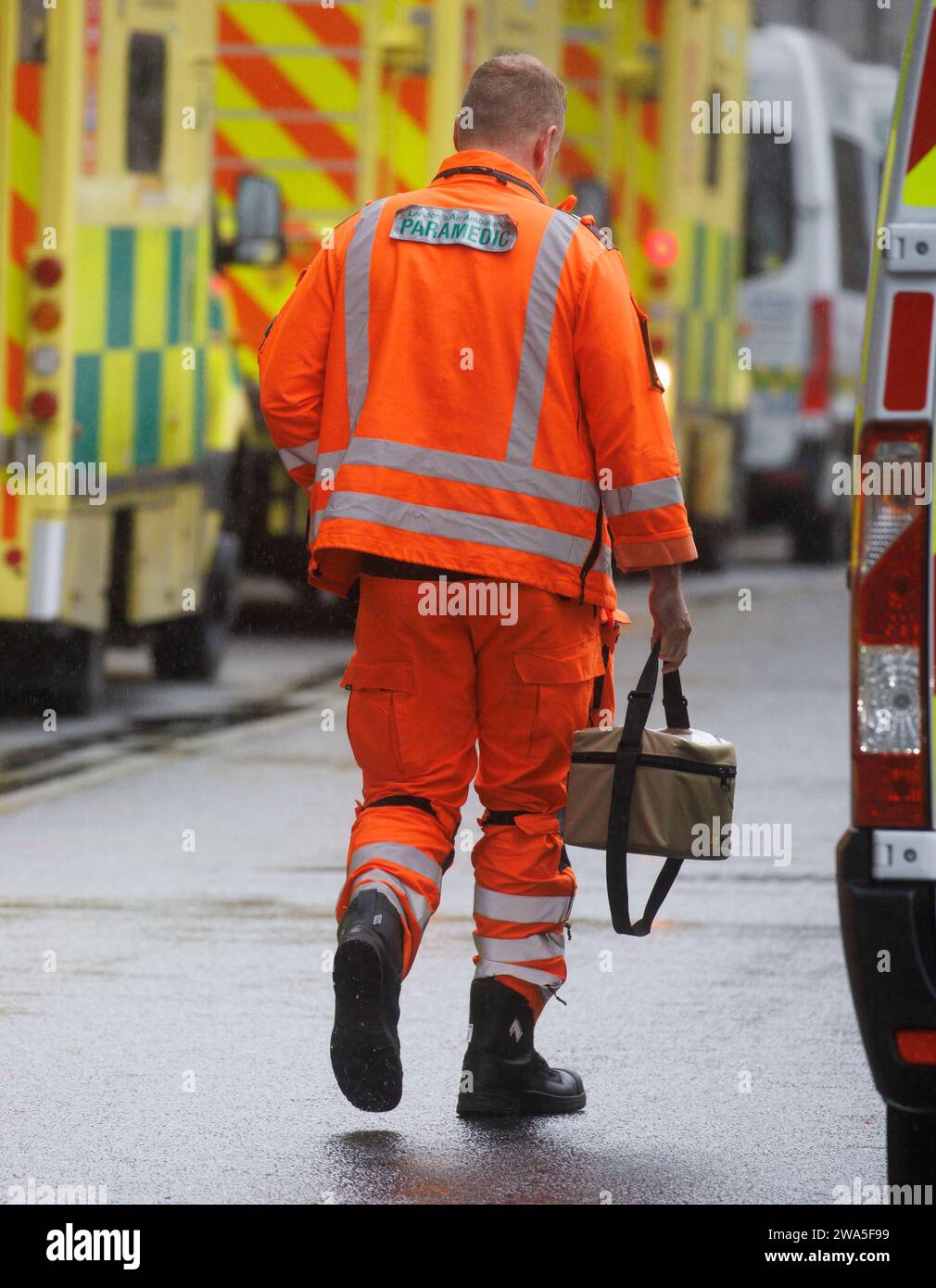 London, UK. 2nd Jan, 2023. Lines of ambulances at the Royal London ...