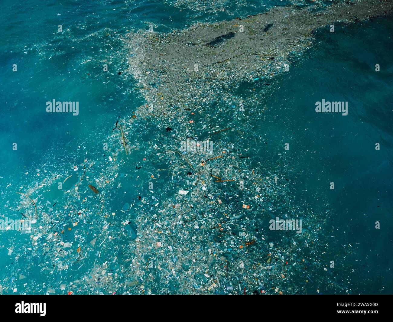 Indian ocean and plastic trash, aerial view. Pollution by plastic ...