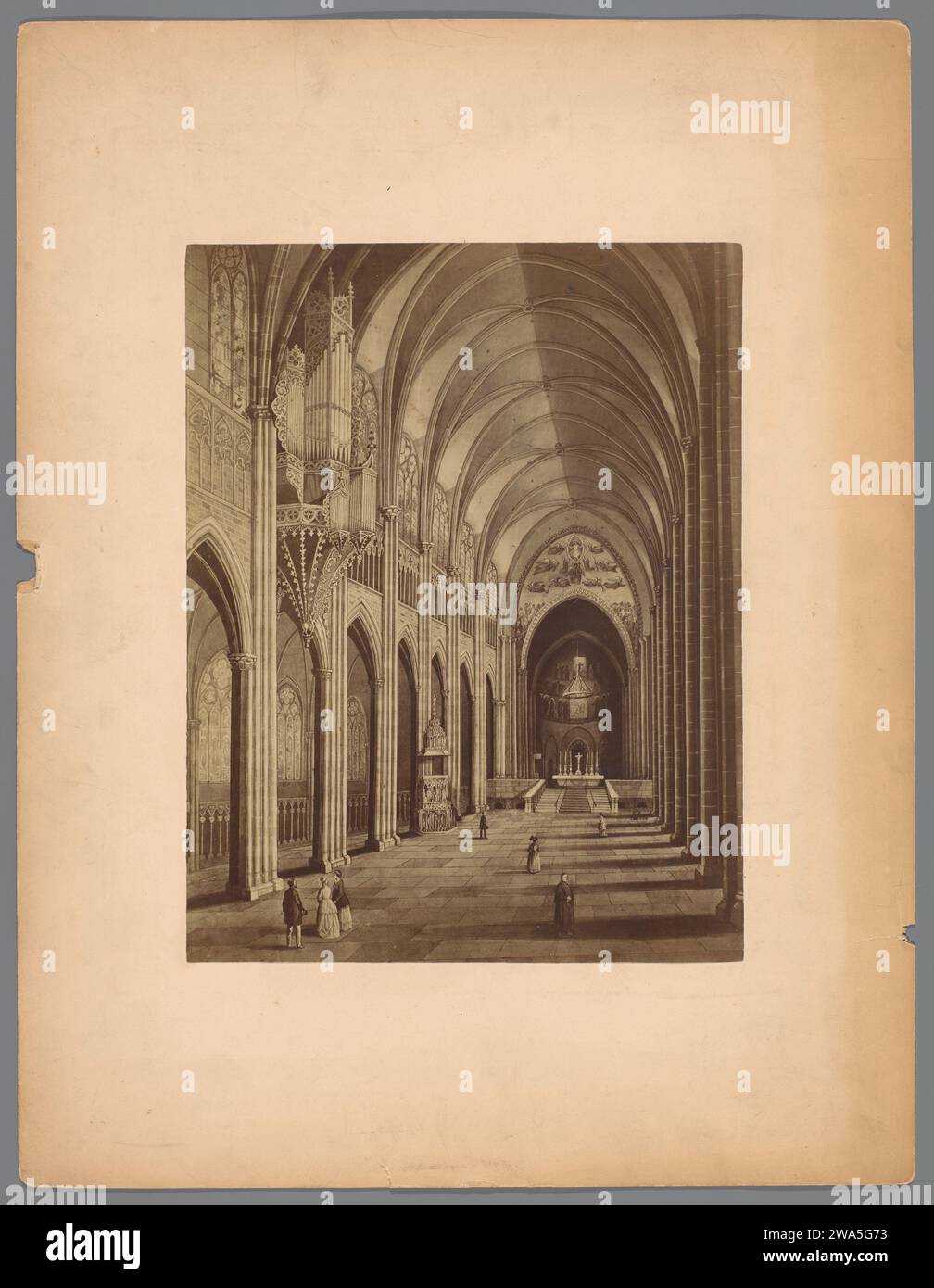 Photo production of a drawing, representing the interior of a church, c ...