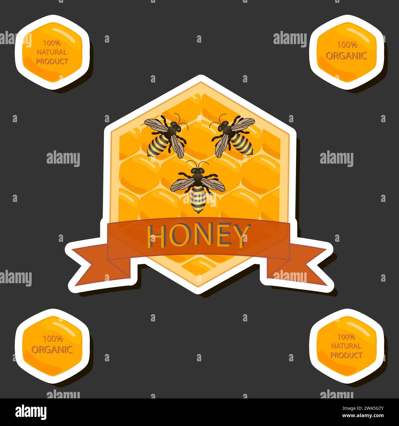 Illustration on theme for label of sugary flowing down honey in ...