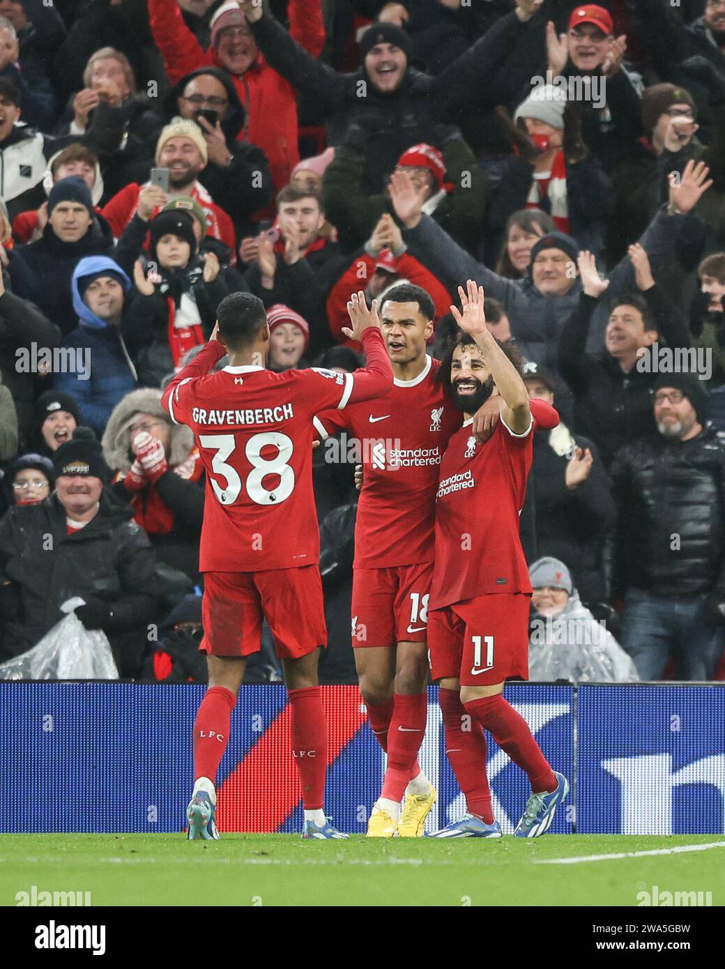 Liverpool, UK. 1st Jan, 2024. Cody Gapko of Liverpool celebrates ...
