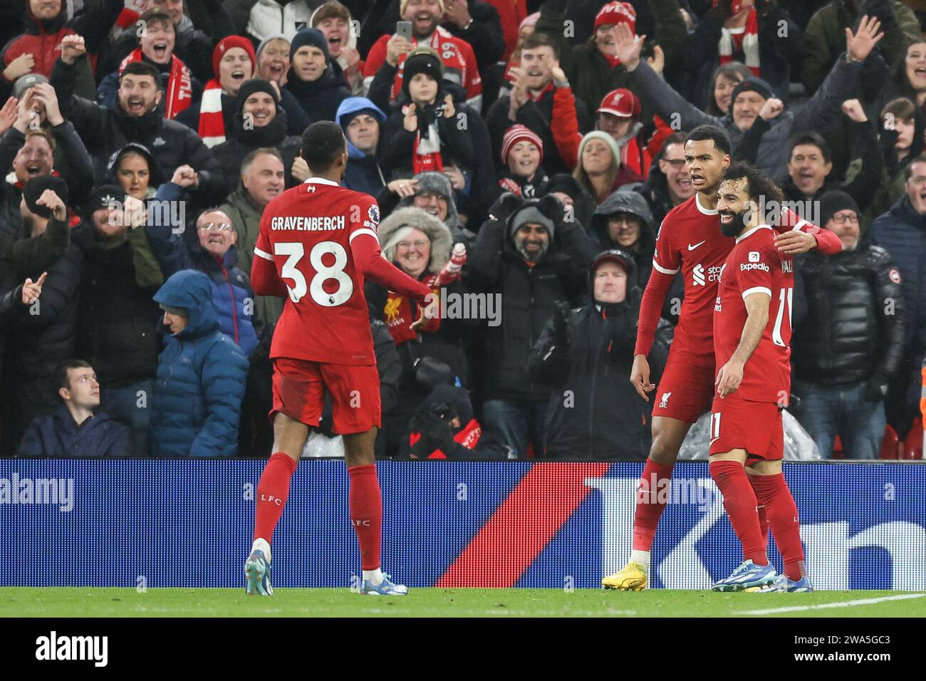 Liverpool, UK. 1st Jan, 2024. Cody Gapko of Liverpool celebrates ...