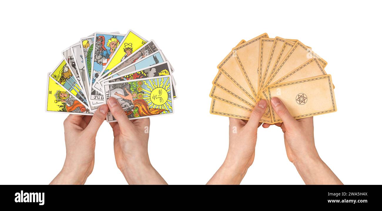 Hands holding fan of cards Cut Out Stock Images & Pictures - Alamy