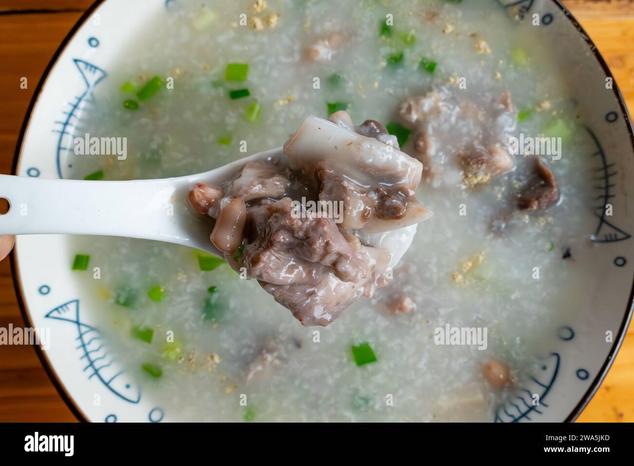 top view salted pork ribs porridge Stock Photo - Alamy