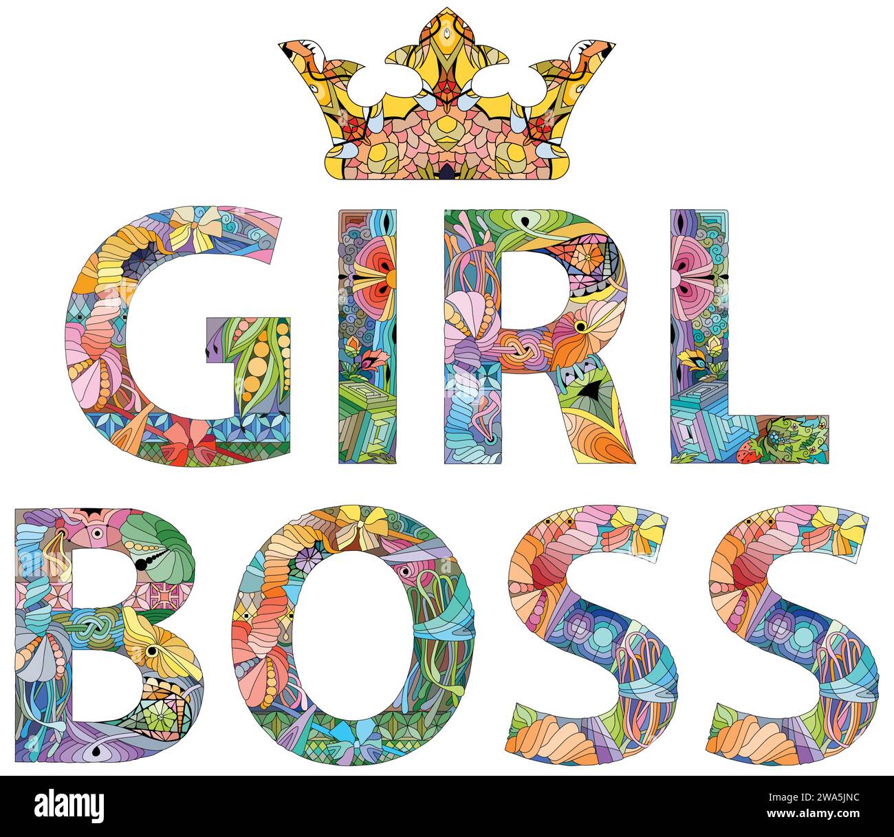Hand-painted art design. Hand drawn illustration words GIRL BOSS for t ...