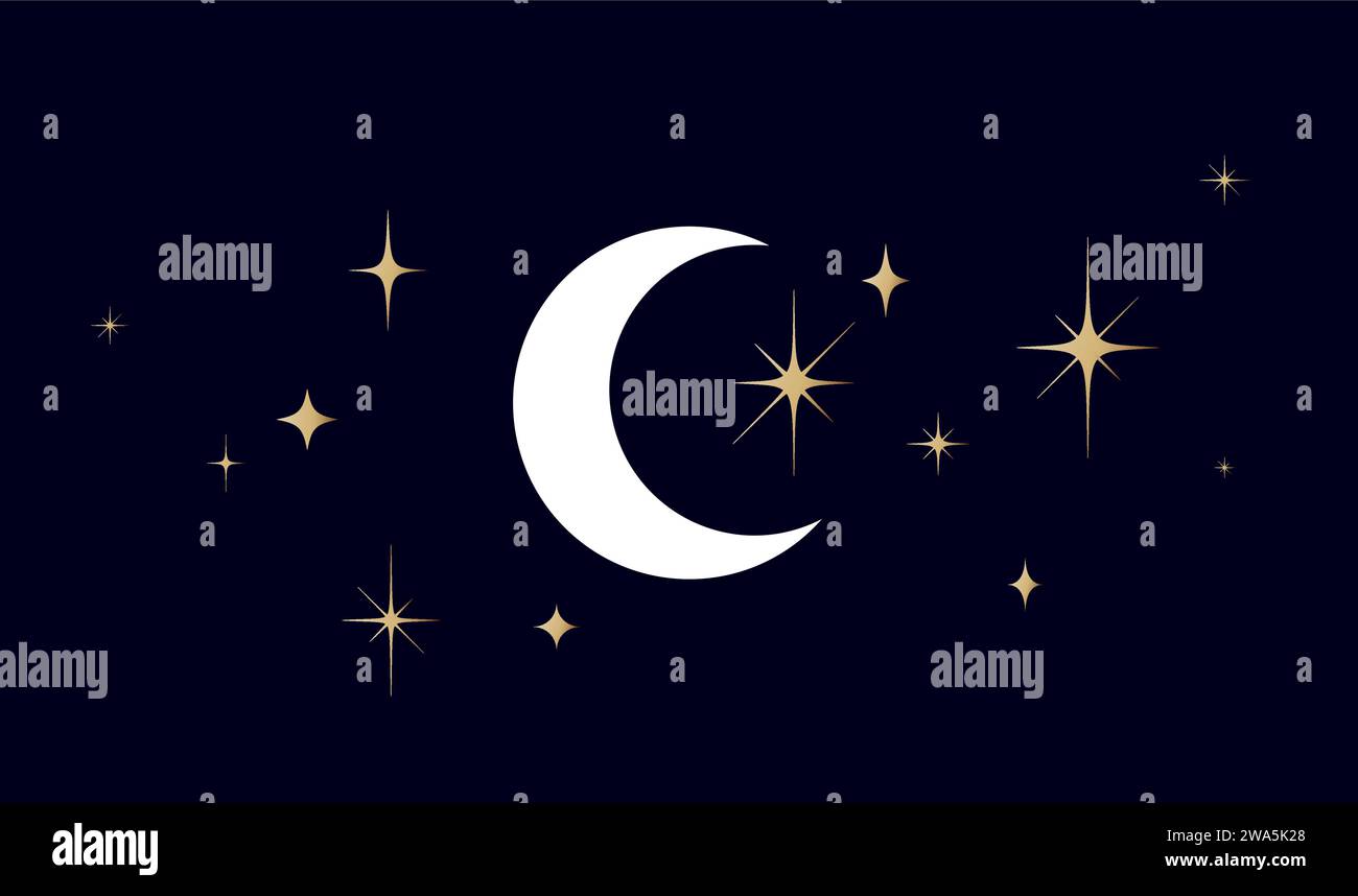 Moon, half moon, crescent with stars. Half moon, crescent with star ...
