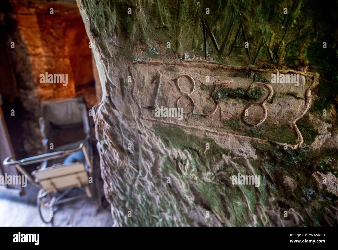 The inside of a cave dwelling is pictured in Langenstein, eastern ...