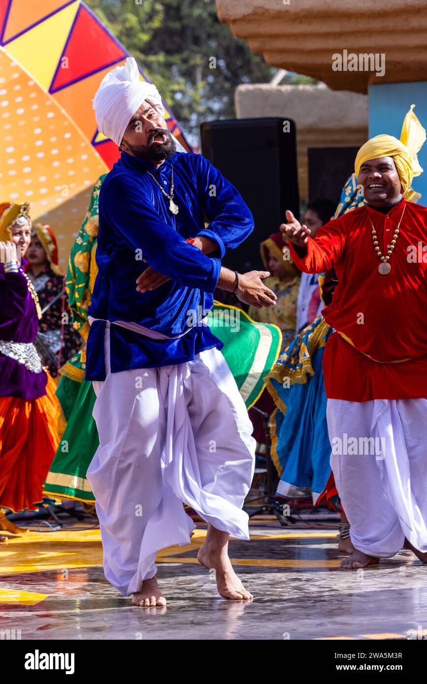 Portrait of male artists from haryana while performing the folk dance ...