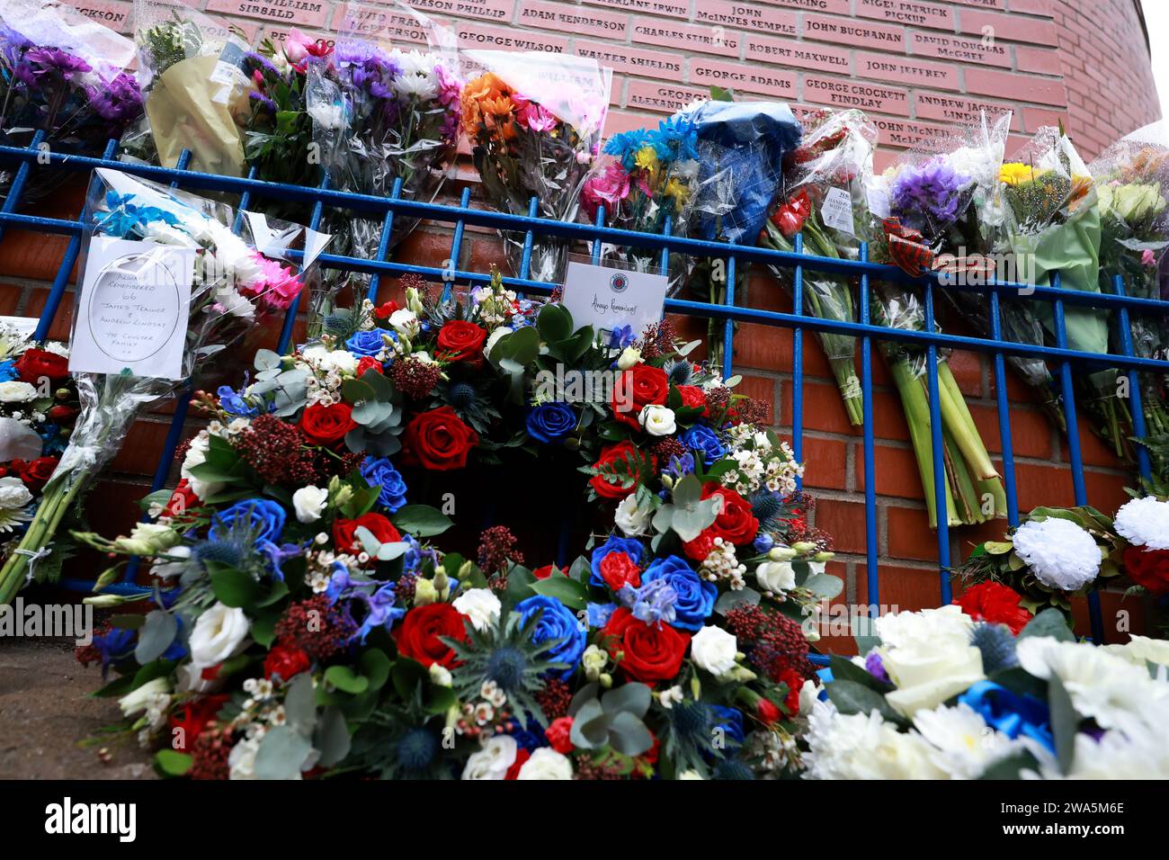 A wreath laid by Rangers chairman John Bennett after a service at the ...