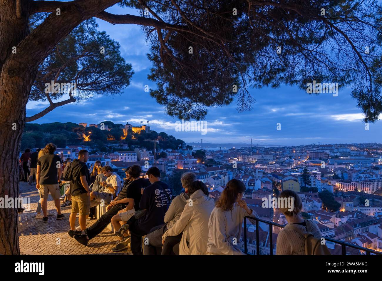 Lisbon, Portugal - October 15, 2023 - People relax at Miradouro da ...