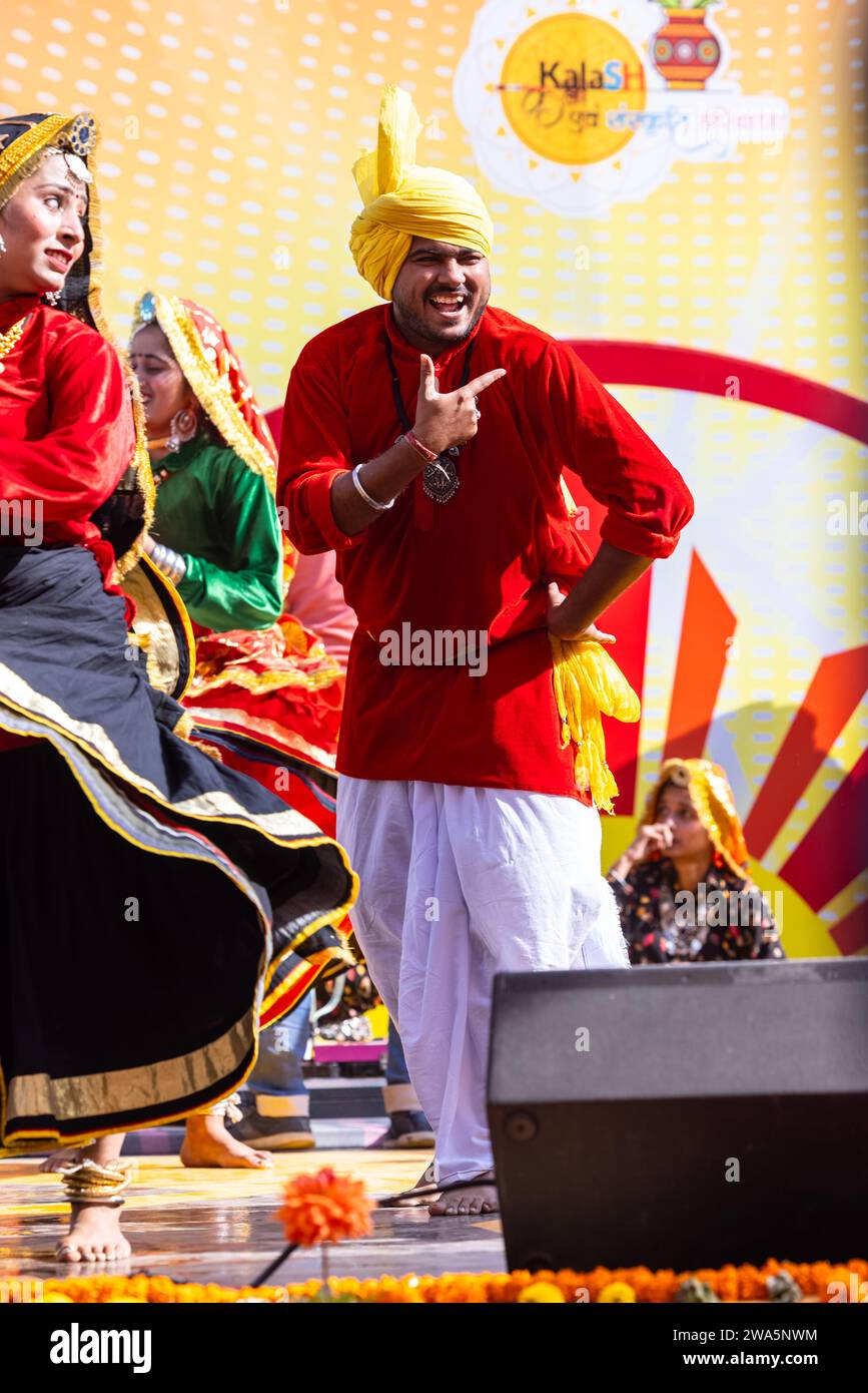 Portrait of male artists from haryana while performing the folk dance ...