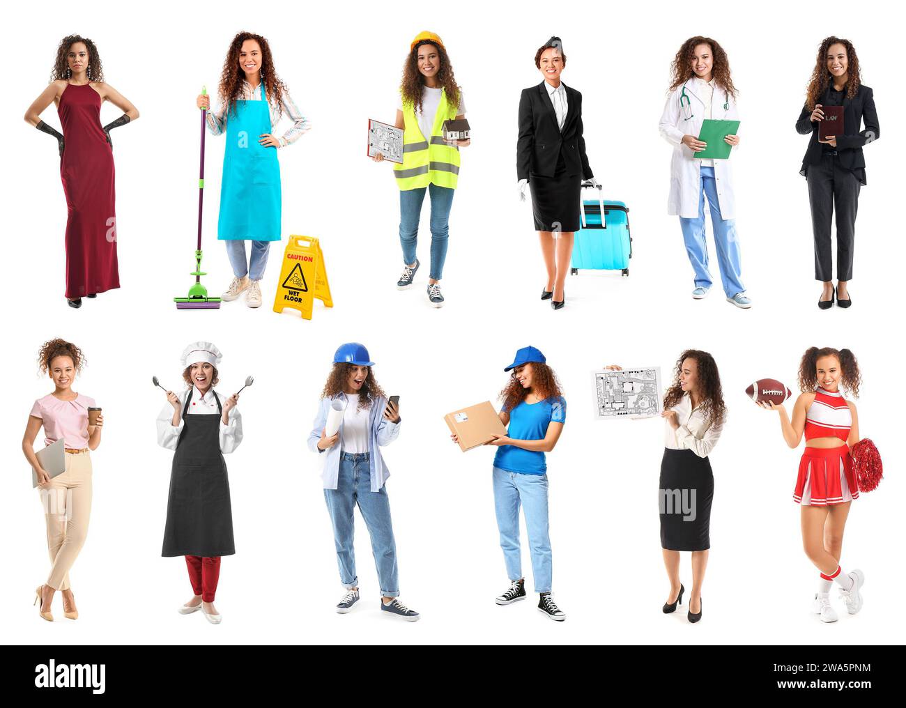 Collection of young African-American woman from different professions ...