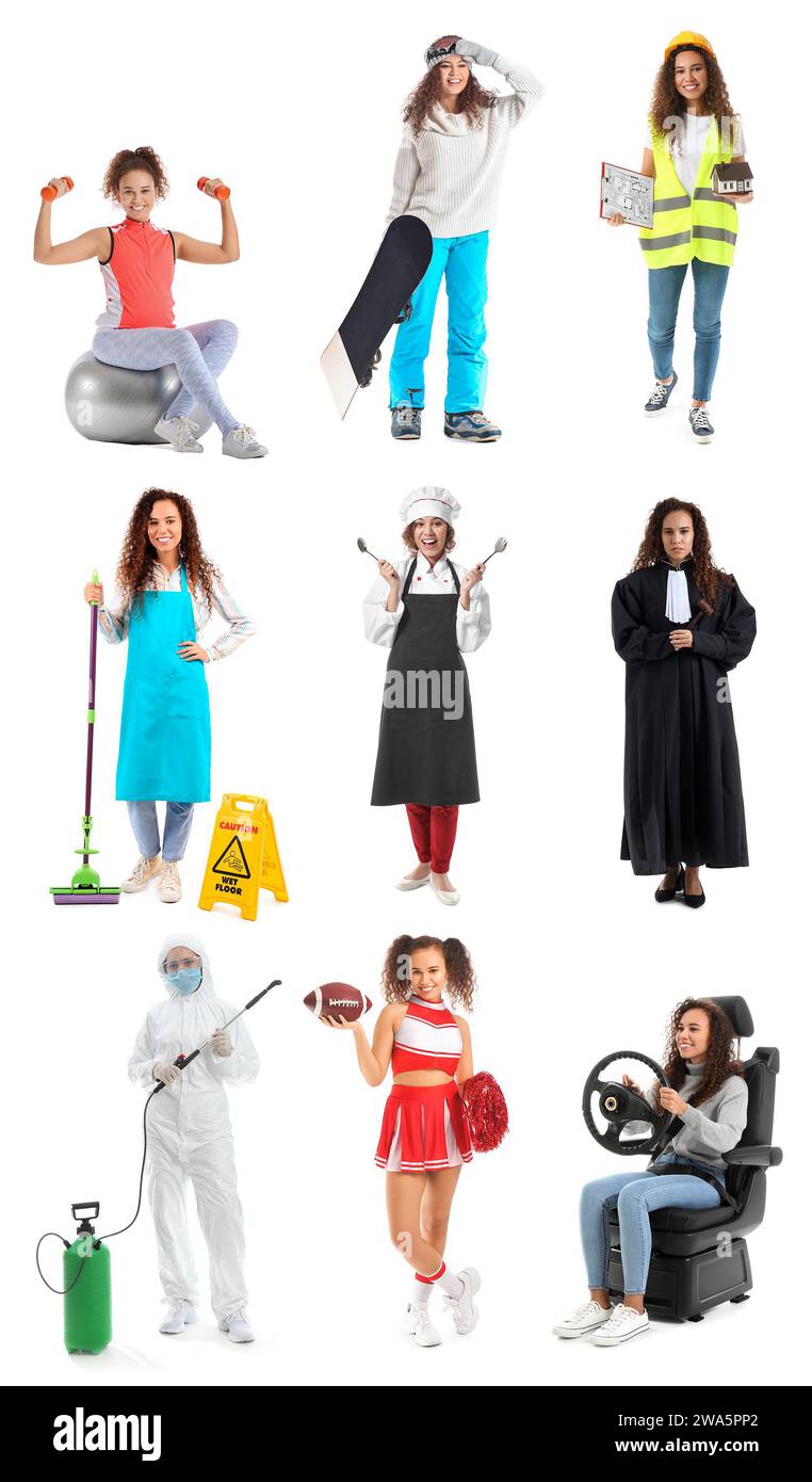 Collection of young African-American woman from different professions ...