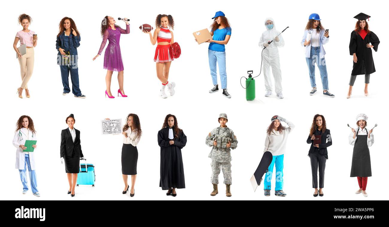 Collection of young African-American woman from different professions ...